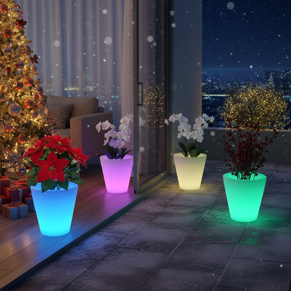 MR.GO 16-Inch LED Light Flower Pot, Round